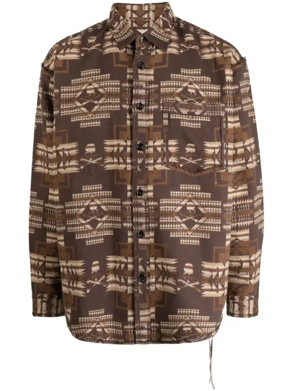 MASTERMIND WORLD Chimayo Jacquard Cotton Shirt - Brown