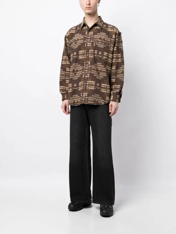 MASTERMIND WORLD Chimayo Jacquard Cotton Shirt - Brown