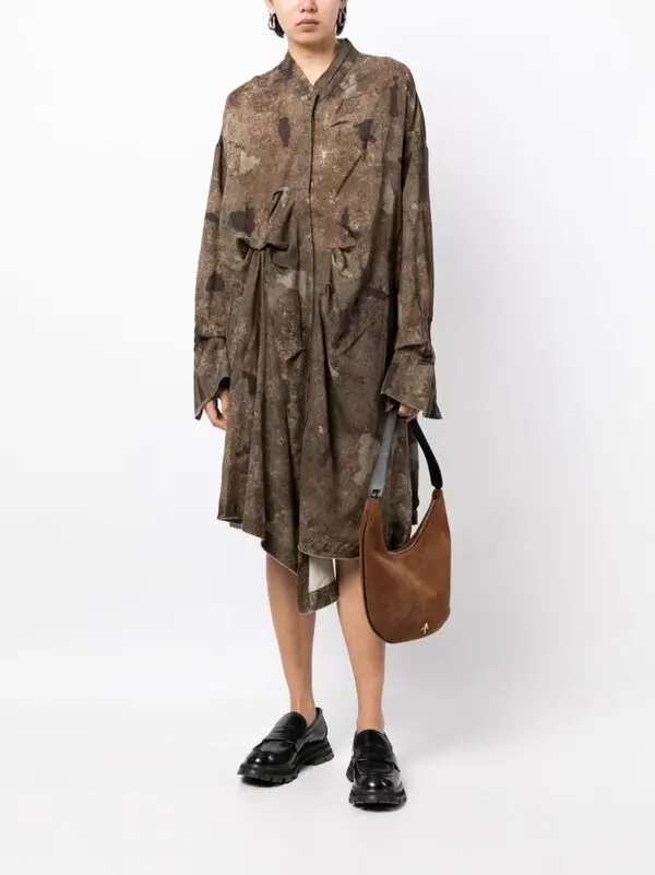 ZIGGY CHEN Irratic Fold Collage Shirtdress