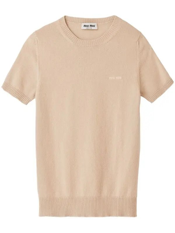 Miu Miu Logo-intarsia Cashmere Top - Neutrals