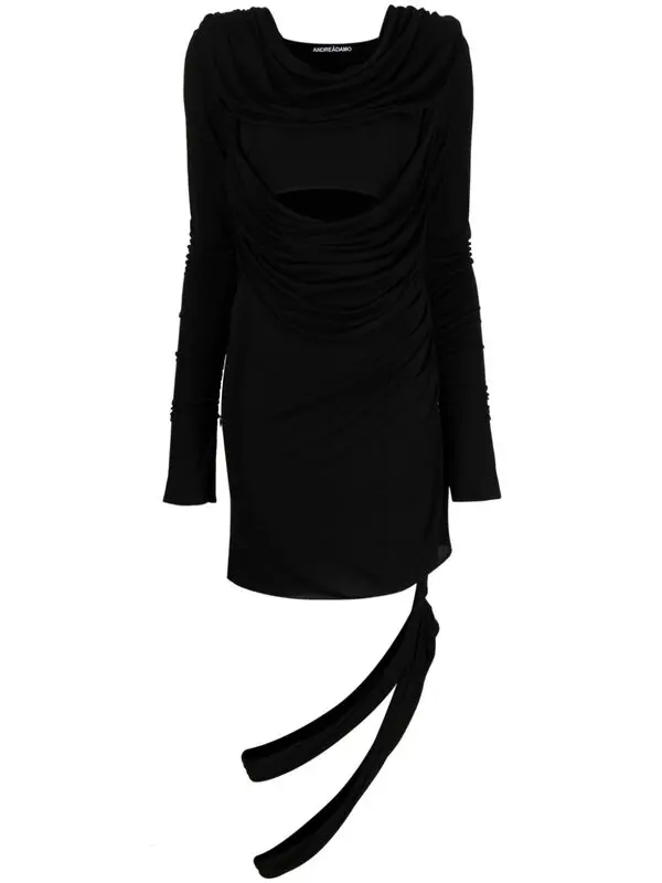 ANDREĀDAMO Asymmetric Draped Cut-out Dress - Black