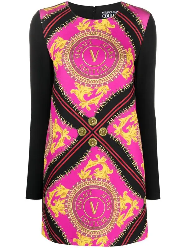 Versace V-emblem Chain-print Minidress - Pink