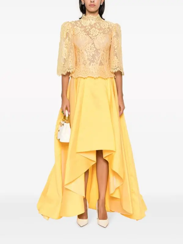 GEMY MAALOUF Floral-lace Puff-sleeve Top