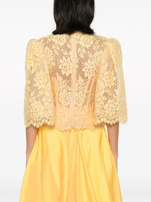 GEMY MAALOUF Floral-lace Puff-sleeve Top