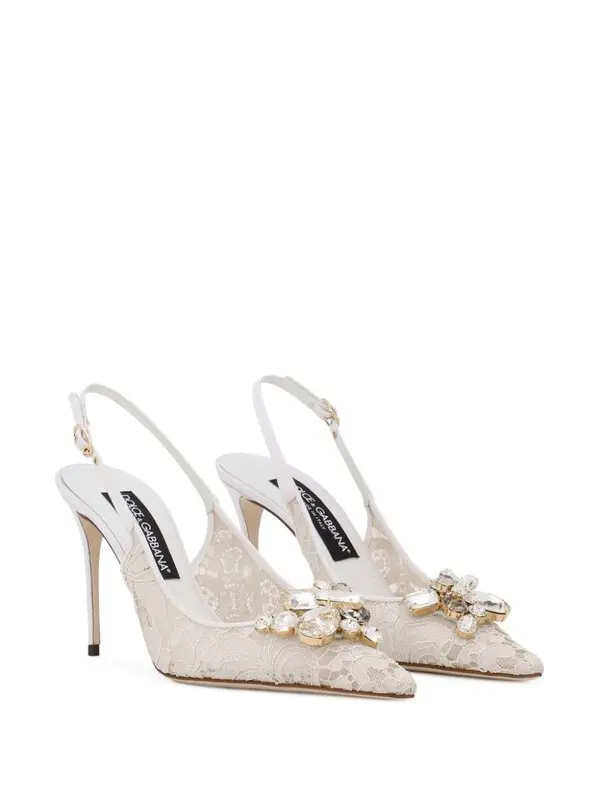 Dolce & Gabbana Crystal Lace Slingback Pumps - Neutrals