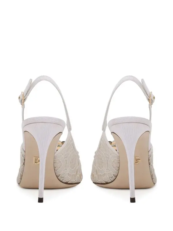 Dolce & Gabbana Crystal Lace Slingback Pumps - Neutrals