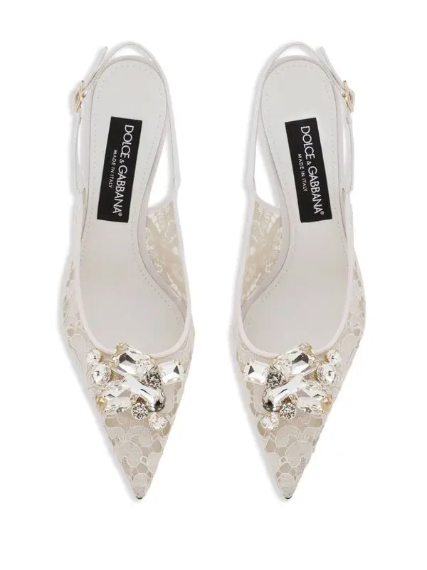 Dolce & Gabbana Crystal Lace Slingback Pumps - Neutrals