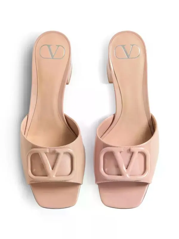 Valentino Garavani Vlogo Signature Patent Leather Block Heel Slide Sandal - Neutrals