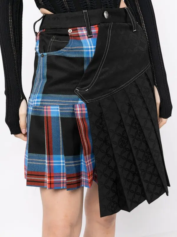 CHARLES JEFFREY Asymmetric Plaid Miniskirt