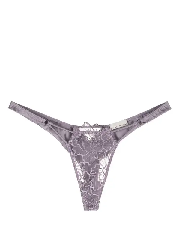 FLEUR DU MAL Whitney Embroidered Thong - Purple