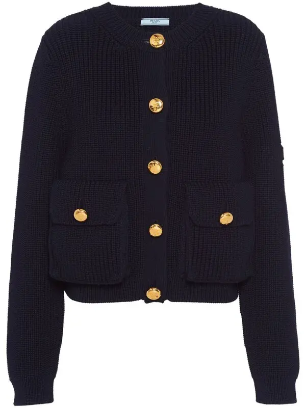 Prada Ribbed-knit Wool Cardigan - Blue