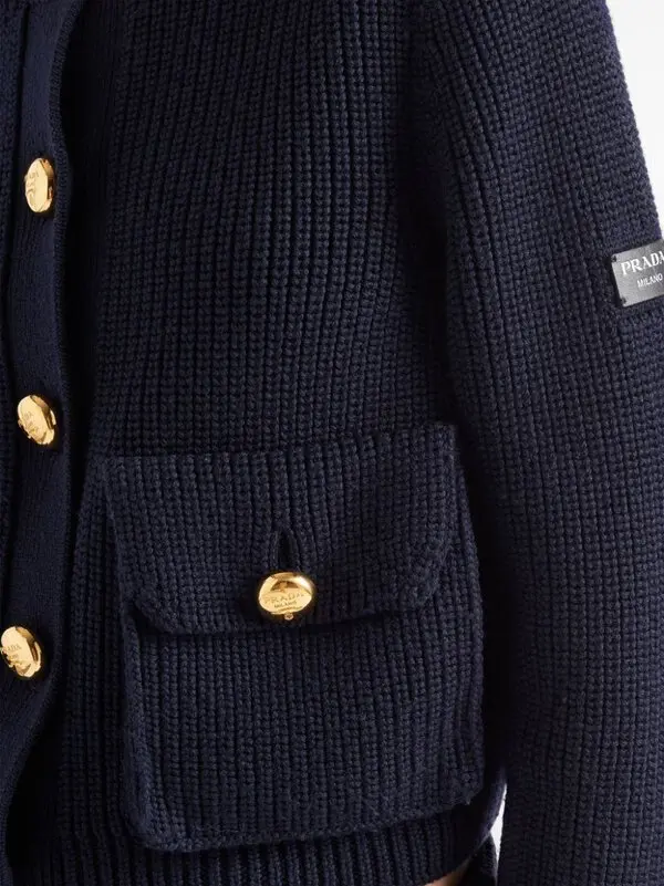 Prada Ribbed-knit Wool Cardigan - Blue