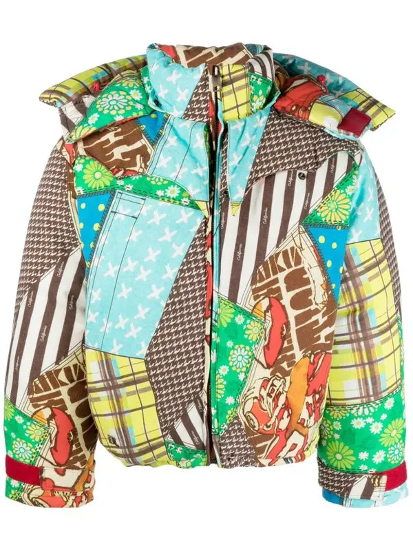 ERL Patchwork Padded Hooded Jacket - Blue
