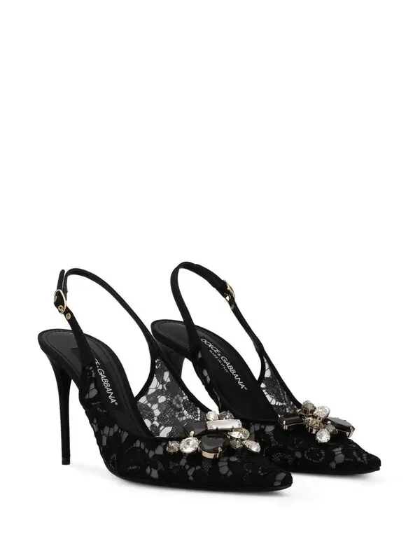 Dolce & Gabbana Crystal Lace Slingback Pumps - Black
