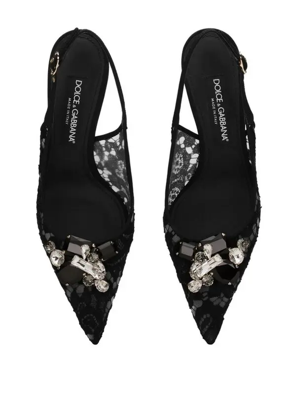 Dolce & Gabbana Crystal Lace Slingback Pumps - Black