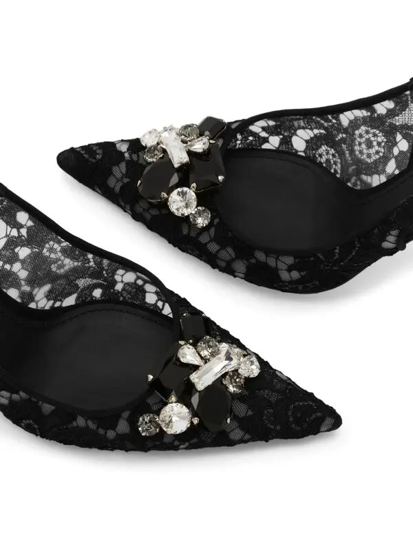 Dolce & Gabbana Crystal Lace Slingback Pumps - Black