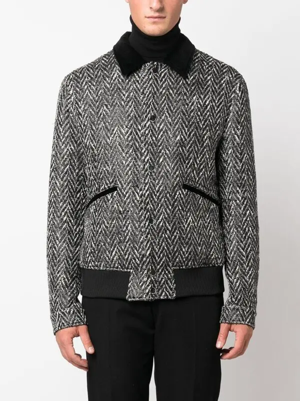 Philipp Plein Herringbone-pattern Wool Bomber Jacket