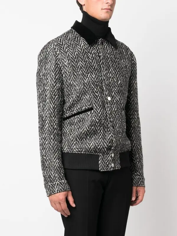 Philipp Plein Herringbone-pattern Wool Bomber Jacket
