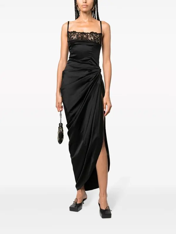 Jacquemus La Saudade Longue BrodE Asymmetrical Draped Maxi Dress - Black -  31% Off | Editorialist