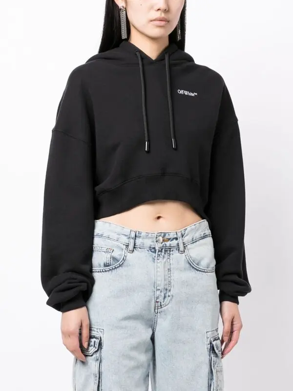 Off-White Logo-print Cropped Hoodie - Black