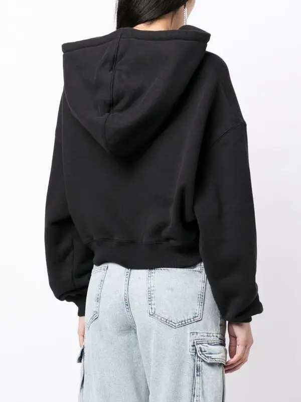 Off-White Logo-print Cropped Hoodie - Black