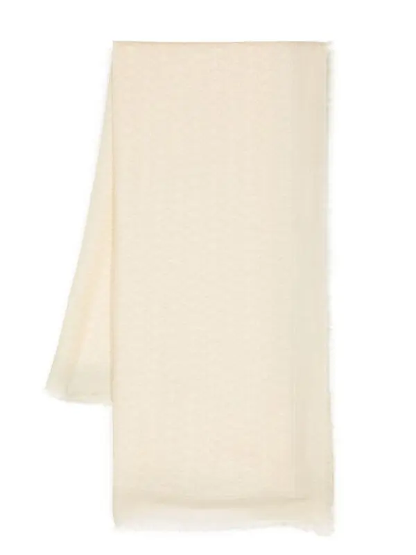 Off-White Fringed-edge Fine-knit Scarf - White
