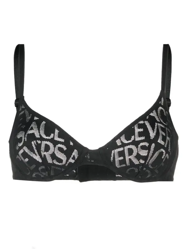 Versace Allover Mesh Underwire Bra - Black