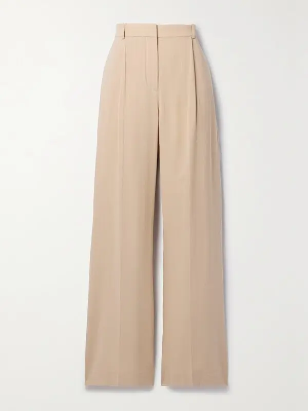 Loro Piana Jail Pleated Pinstriped Silk-blend Georgette Wide-leg Pants - Neutrals
