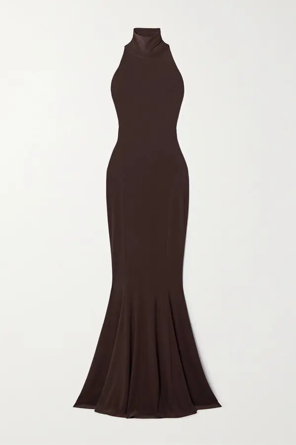 Norma Kamali Stretch-jersey Turtleneck Gown - Brown