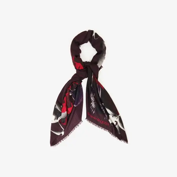 Alexander Mcqueen Orchid Skeleton Dress Shawl - Nightshade/Red