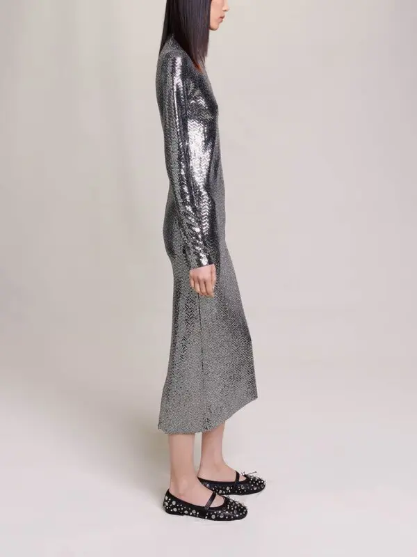 Maje Glittered High Neck Maxi Dress