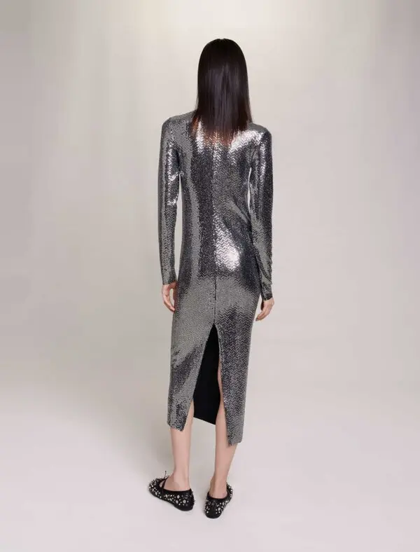 Maje Glittered High Neck Maxi Dress