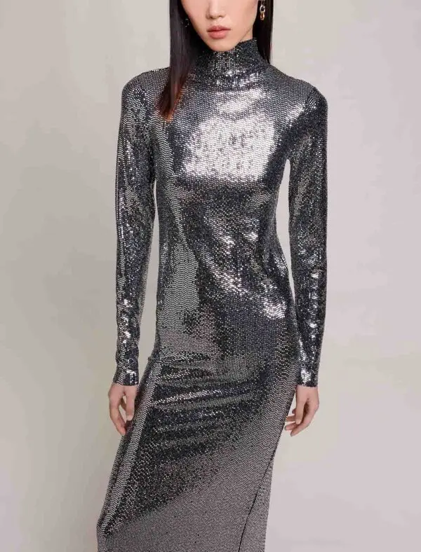 Maje Glittered High Neck Maxi Dress