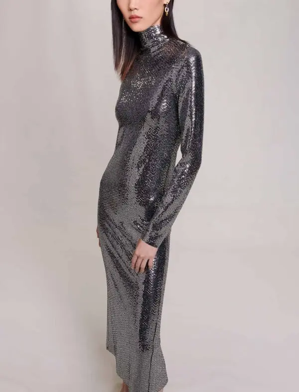 Maje Glittered High Neck Maxi Dress