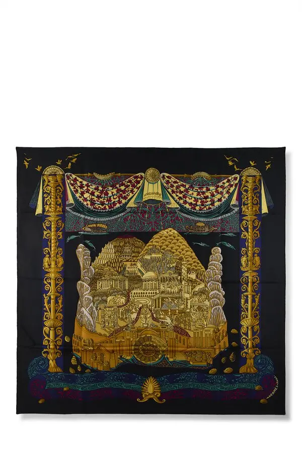 Hermès Multicolor 'l'atlantide' Silk Scarf 90 - Black