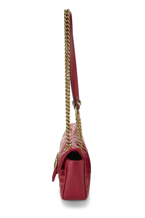 Gucci Leather Gg Marmont Shoulder Bag - Red