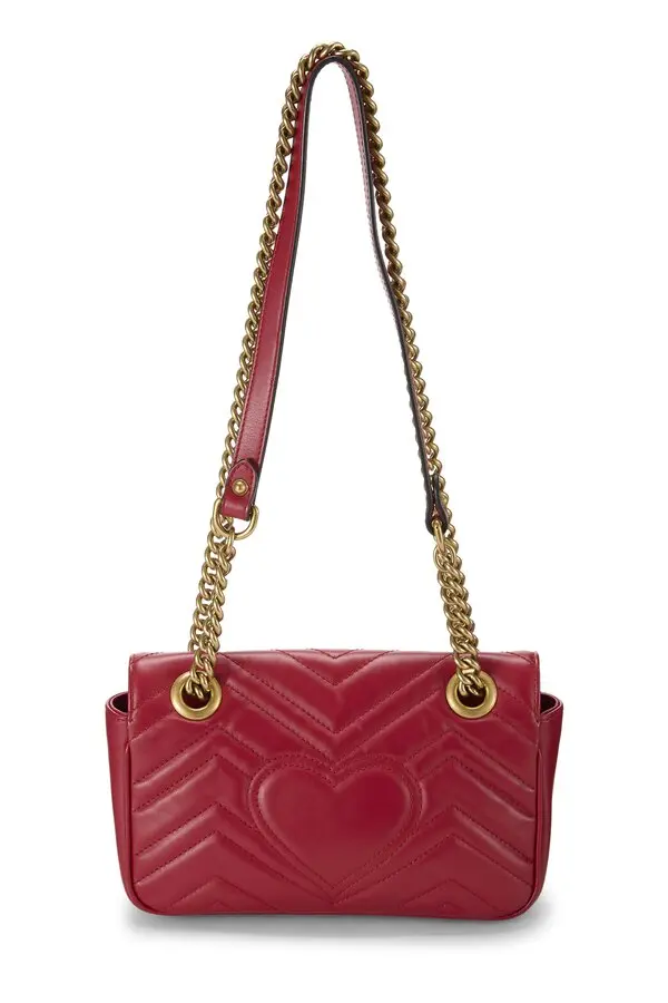 Gucci Leather Gg Marmont Shoulder Bag - Red