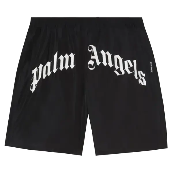Palm Angels Curved Logo Swim Short /white - Black