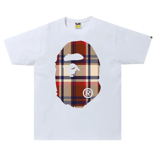 A BATHING APE Check Big Ape Head Tee /red - White