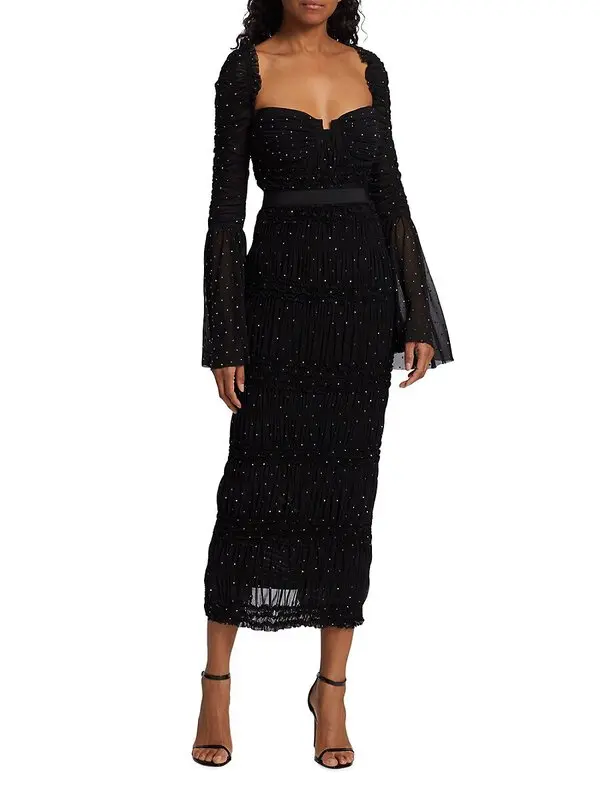 chinese dress ladies Self-Portrait - Black Rhinestone Mesh Cut Out Mini Dress main image 1