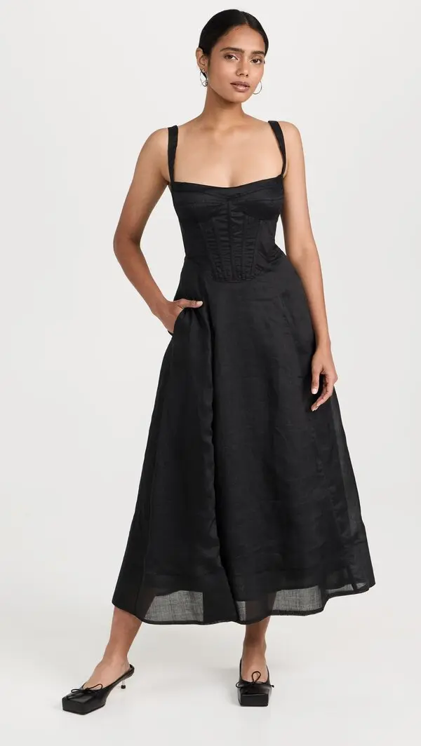 Bardot Adaline Corset Midi Dress In Black - 30% Off | Editorialist