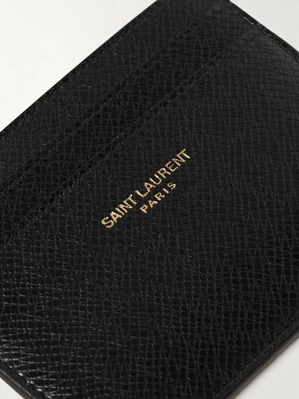 Saint Laurent Logo-print Upcycled Cross-grain Leather Cardholder - Black
