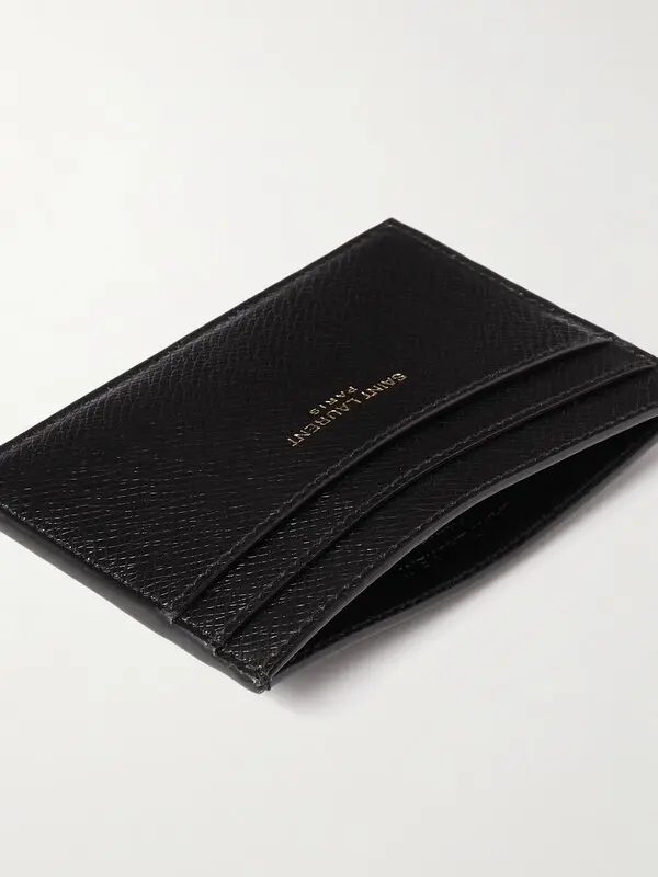 Saint Laurent Logo-print Upcycled Cross-grain Leather Cardholder - Black