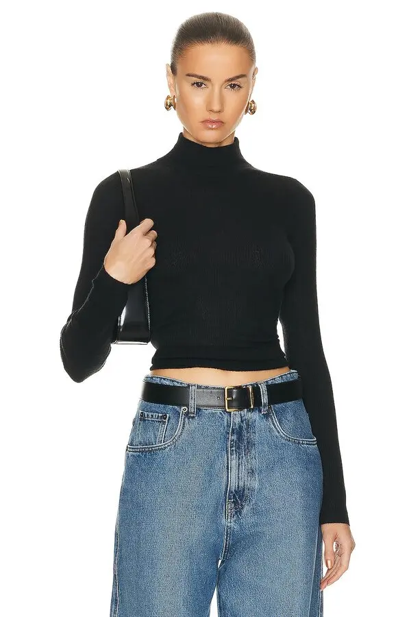 Guest In Residence Base Layer Rib Turtleneck Top - Black