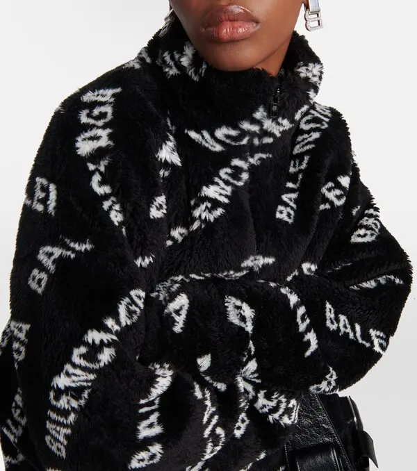 Balenciaga Logo Print Zip-up Jacket - Black