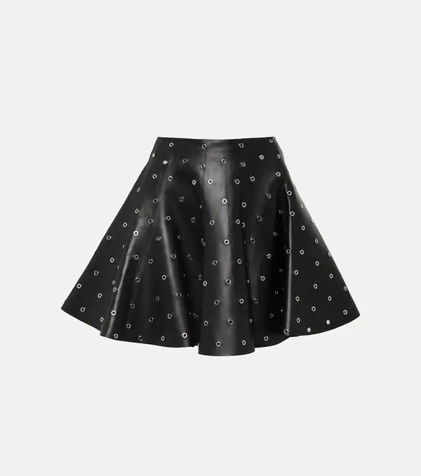 Alaïa Eyelet-embellished Leather Miniskirt - Black