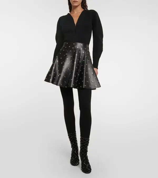 Alaïa Eyelet-embellished Leather Miniskirt