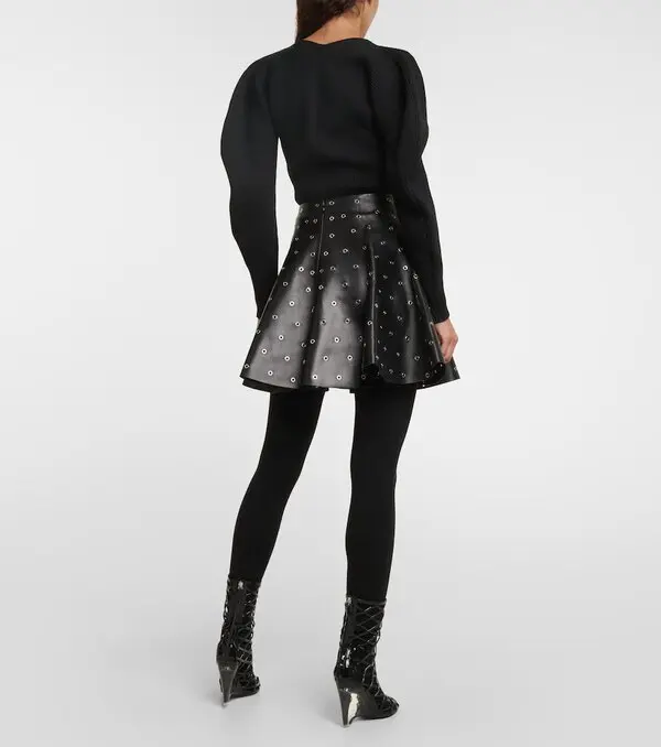 Alaïa Eyelet-embellished Leather Miniskirt