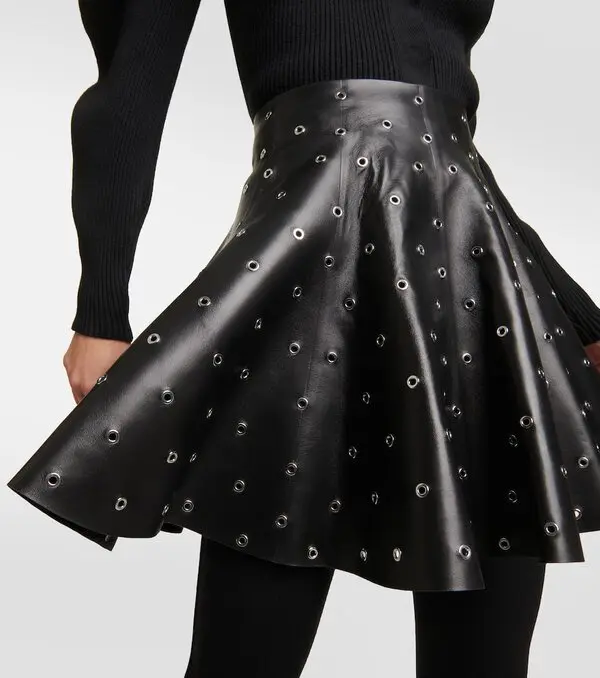 Alaïa Eyelet-embellished Leather Miniskirt