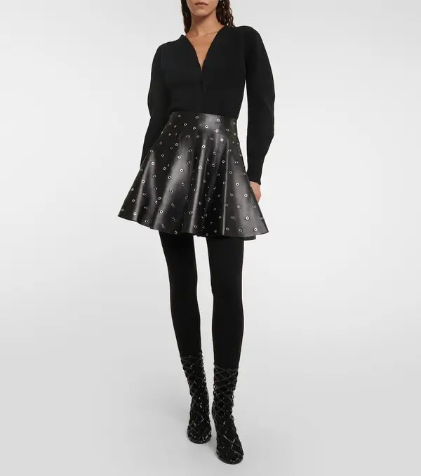 Alaïa Eyelet-embellished Leather Miniskirt